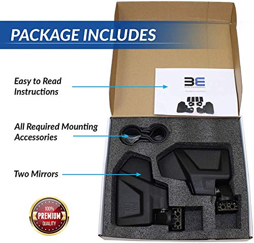 Bevel Engineering UTV Rear View Side Mirror Kit (2 Pack) - Compatible With 1.6" - 2" Round Roll Cage Bar - Break Away & Adjustable - High Impact Shatter Proof Tempered Glass (Driver & Passenger Side)