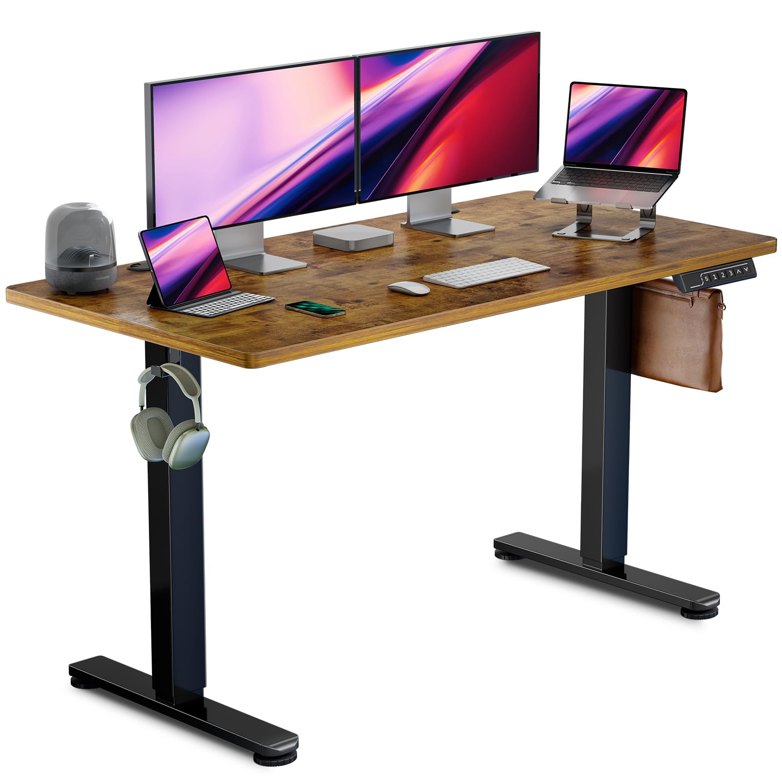 AMADA HOMEFURNISHING Electric Adjustable Standing Desk, 55 * 24 Inch Height Adjustable Computer Desk with 3 Memory Presets, Sit Stand up Desk for Home Office Furniture, Headphone Hook