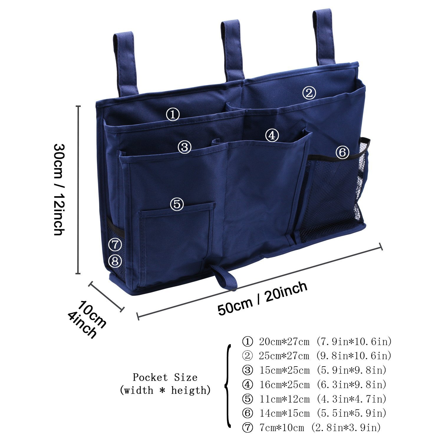 Bunk Bedside Caddy - Hanging Storage Organizer for Books, Phones, Tablets, Accessory and TV Remote - Best for Headboards, Bed Rails, Dorm Rooms, Bunk Beds, Apartments, Bathrooms & Travel (Blue)