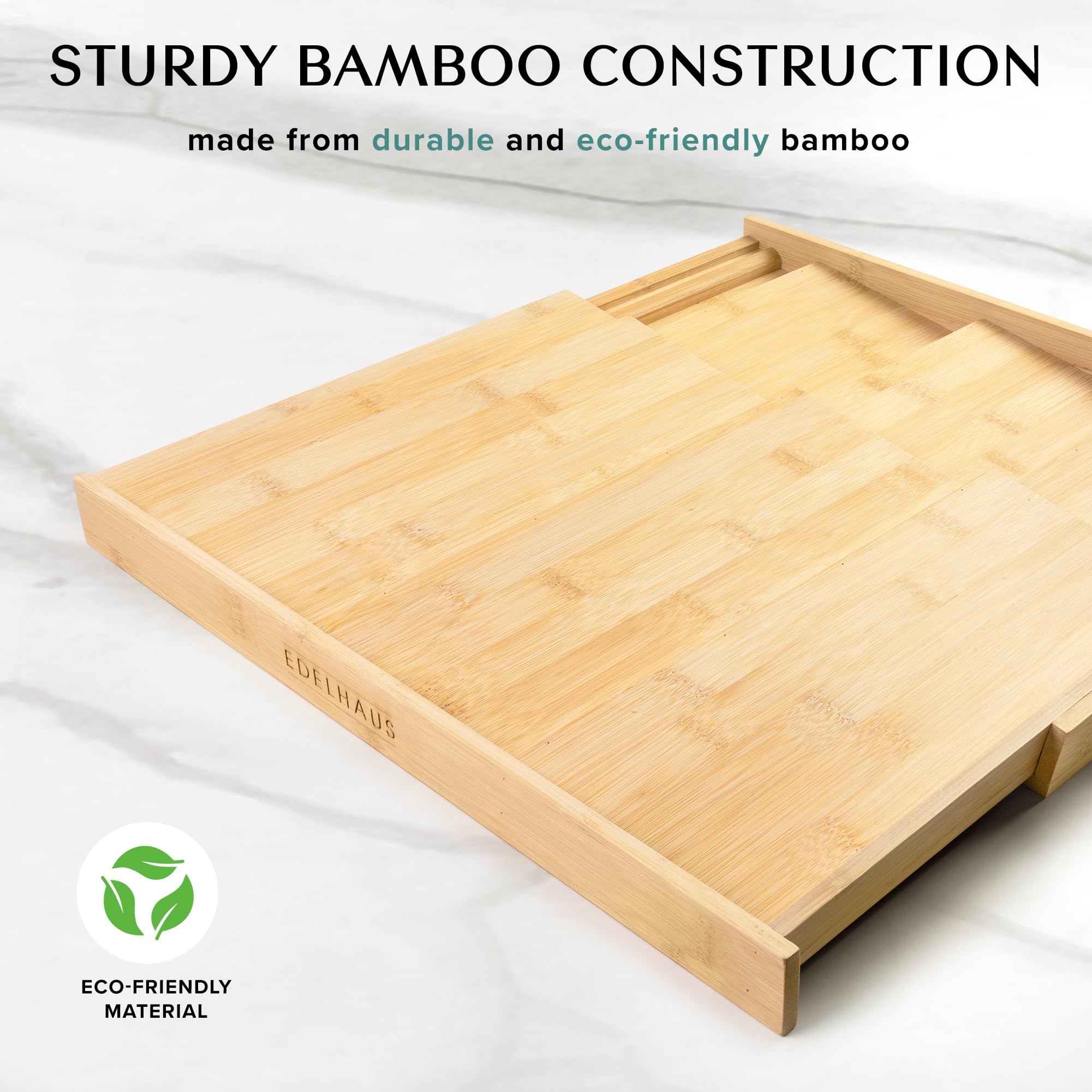 Bamboo Spice Drawer Organizer - Expandable 4 Tier Spice Rack (Need 3" Deep Drawer) 12" to 23" Wide, Seasoning Organizer, Organization Seasoning Rack insert for Kitchen Cabinet (Jars Not Included)