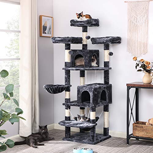 BEWISHOME Cat Tree 66.3 Inch Multi-Level Large Cat Tower with Plush Top Perches, Sisal Scratching Post Cat Play House Kitty Activity Center MMJ14H