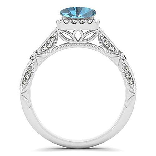 ABHI 1.50 Ct Round Blue Diamond Cushion Shape Halo Wedding Engagement Ring 14K White Gold Over