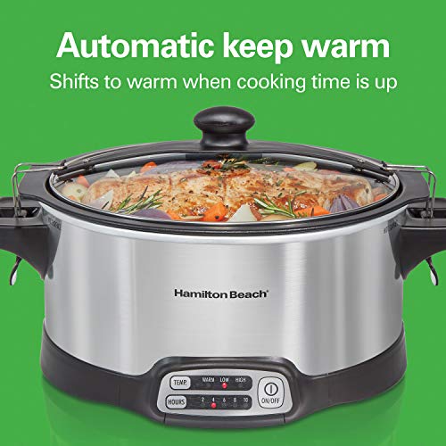 Hamilton Beach 33663 Programmable Slow Cooker Stovetop-Safe Sear & Cook Crock, Travel Lid Lock for Portable Transport, 6 Quart, Silver