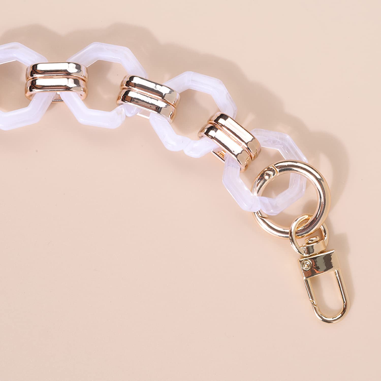 Chargances White Resin Purse Chain Strap Hexagon Link Bag chain Replacement Shoulder Cross Body Bag Handbag Chain with Mental Claps for Women (White)
