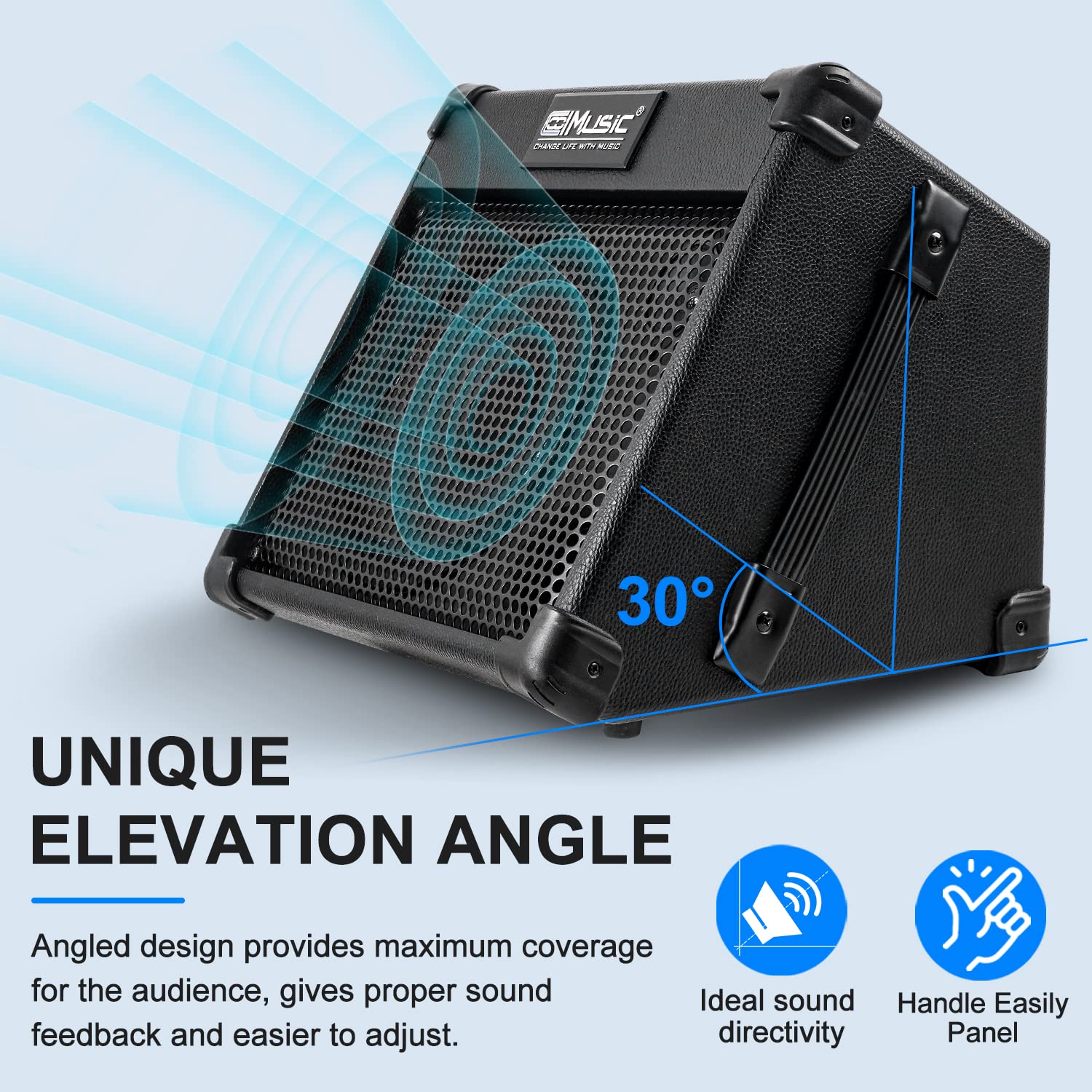 Acoustic Guitar Amplifier, 40 Watt Portable Rechargeable Acoustic Electric Amp for Guitar, Keyboard with Bluetooth, 3 Channel, 2 Band EQ, Reverb, Black