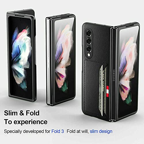 EAXER for Samsung Galaxy Z Fold 3 5G Case, Shockproof Leather Wallet Card Holder Luxury PU Leather Card Holder Slots Case Cover (Brown)