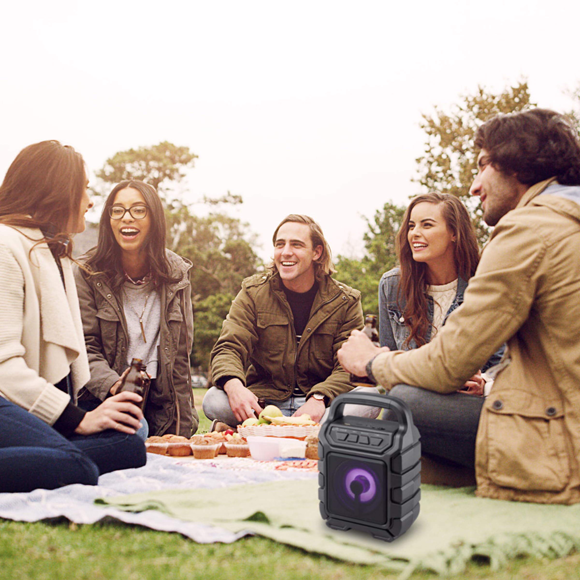 iLive ISB199B Wireless Tailgate Party Speaker, with LED Light Effects and Built-in Rechargeable Battery, Black