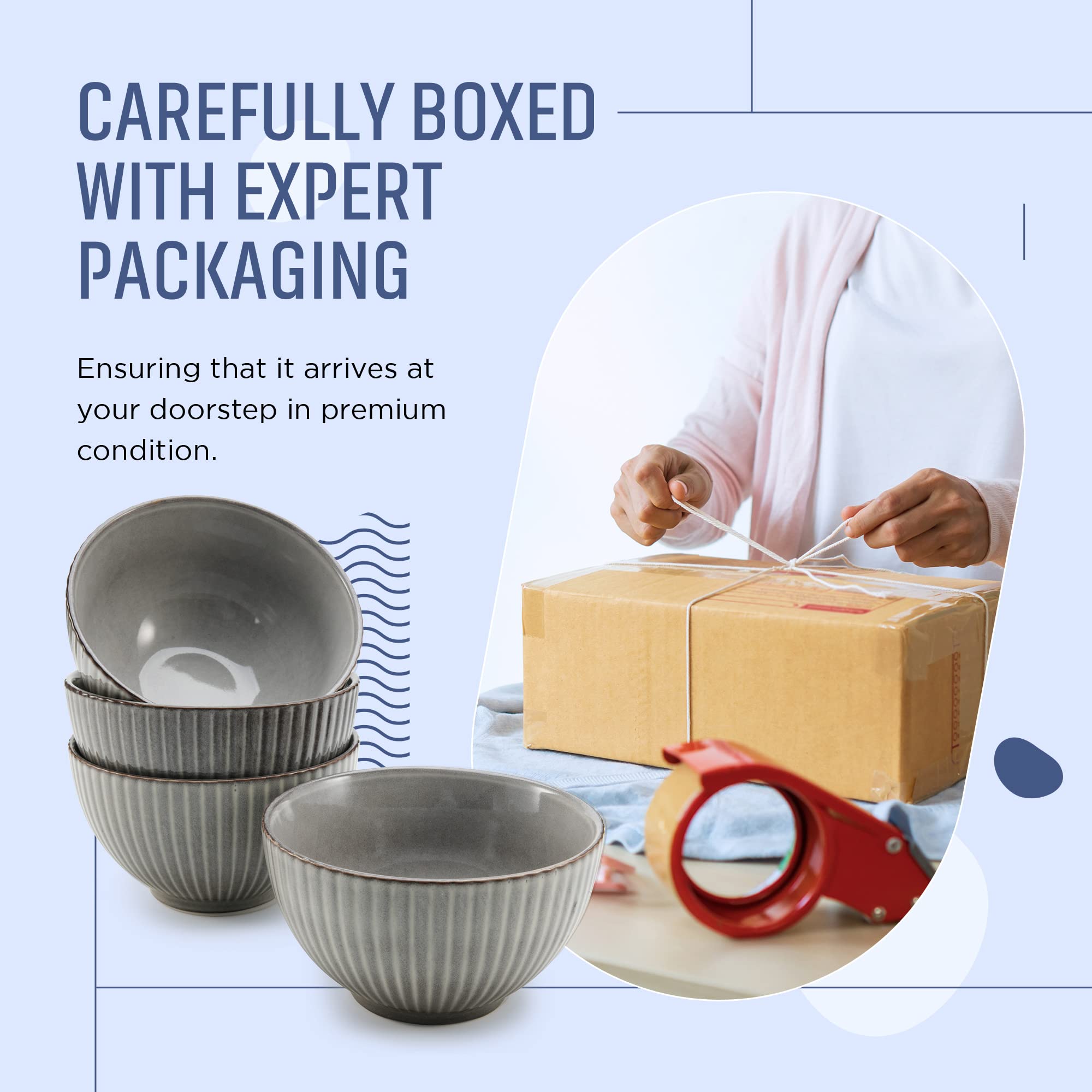 American Atelier Fluted Cereal Bowls | Set of 4 | Stoneware Soup Bowls Set for Kitchen | 22-Ounce Pasta, Ramen, Salad Bowl Set | Reusable, Microwave, and Dishwasher Safe (Gray)