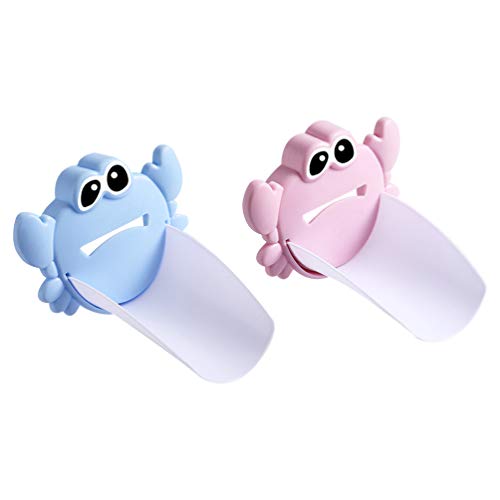 ARTIBETTER 2pcs Children Sink Handle Extender Crab Shaped Water Faucet Extension Helper for Toddler Babies Blue Pink