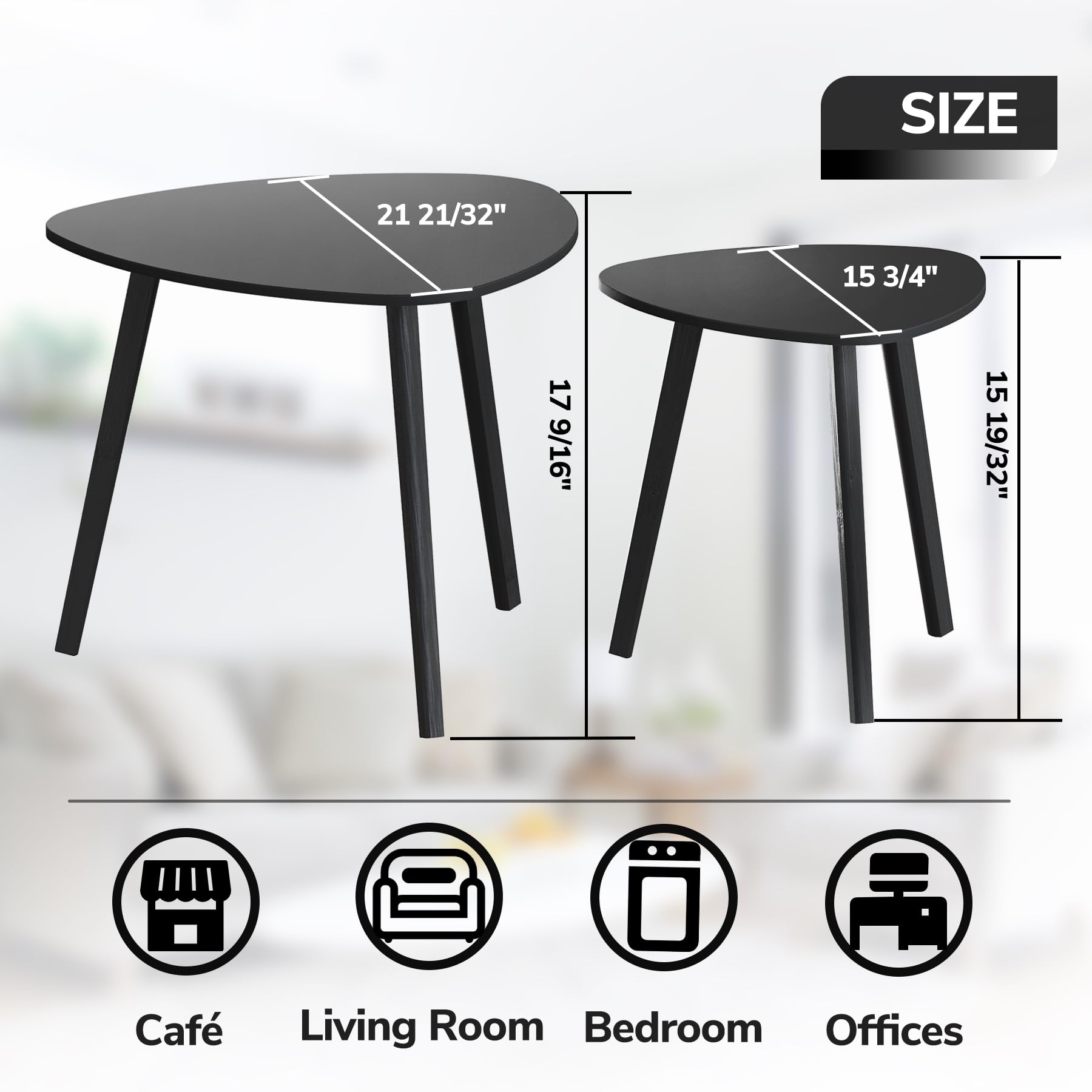 BAMEOS Bamboo Nesting Triangle End Table,Set of 2 Coffee Table Modern Minimalist Side Table for Living Room (Black)