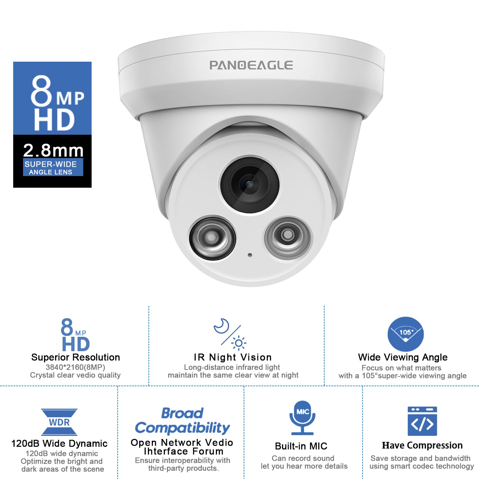 8MP Full Color PoE IP Camera with AI Human/Vehicle Detection,F1.0 Super Aperture Wide Angle 2.8mm Lens,Built-in Mic,Compatible with Hikvision Outdoor Security Camera with Built-in Mic(PG2387C-28)