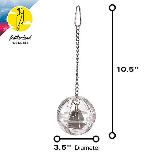 Featherland Paradise | Foraging Ball with Bell Interactive Bird Toy and Treat Dispenser | Creative Foraging Systems | Ideal for Medium to Large Birds