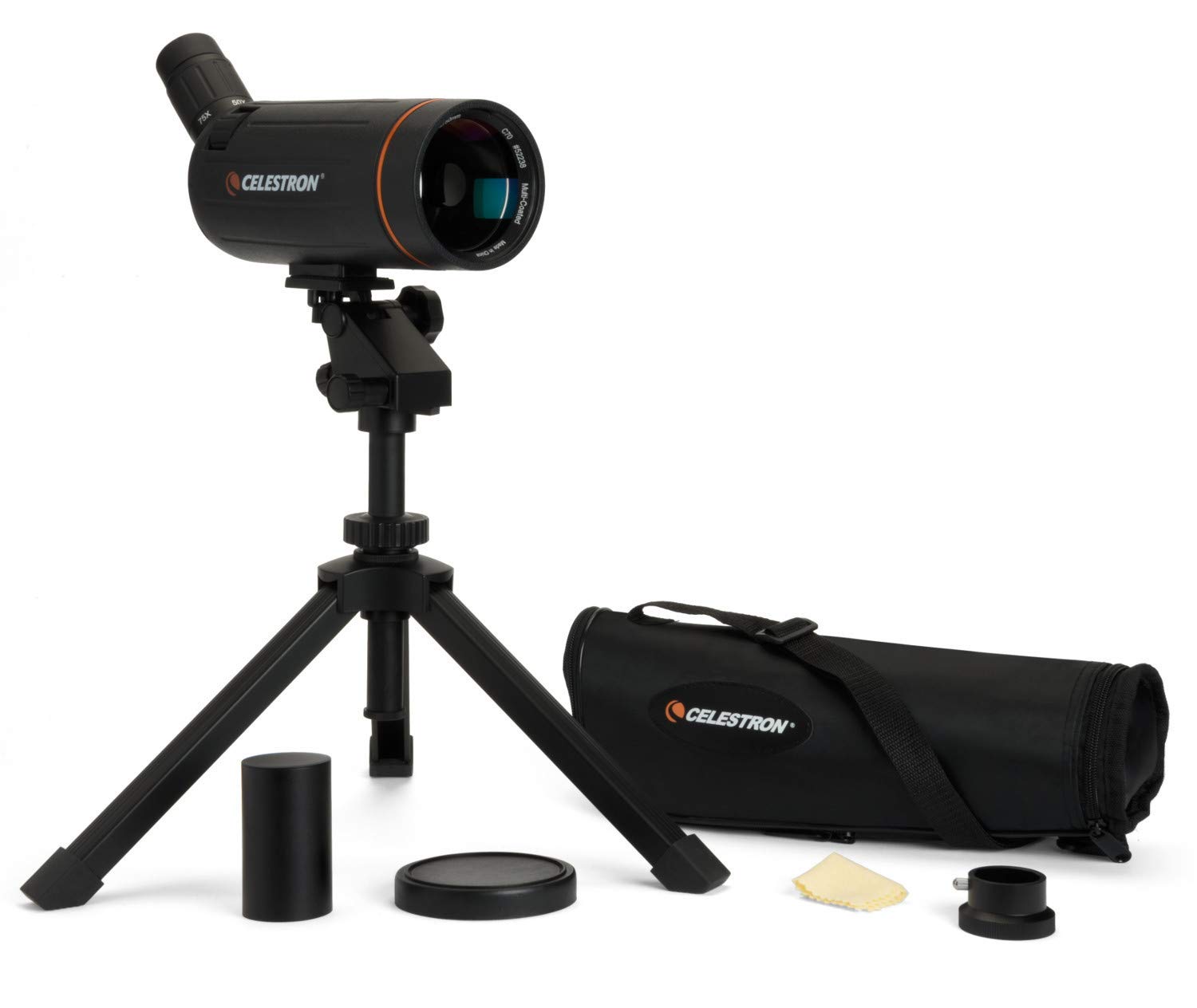 Celestron – Mini MAK 70mm Angled Spotting Scope – Maksutov Spotting Scope – Great for Long Range Viewing – 25–75x Zoom Eyepiece – Multi-Coated Optics – Rubber Armored – Tabletop Tripod Included,Black