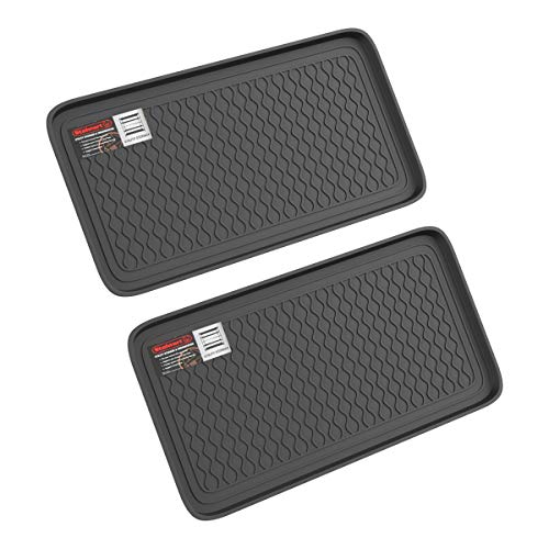 Stalwart All Weather Boot Tray - Large Water Resistant Plastic Utility Shoe Mat for Indoor and Outdoor Use in All Seasons (Set of Two, Black)