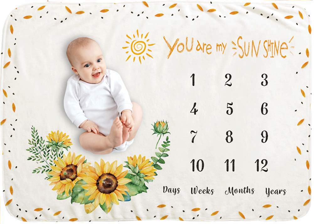 illikkuyax Baby Monthly Milestone Blanket Girl, 40×60 Inches Sunflower Milestone Blanket, You are My Sunshine, Flannel Fleece, Photography Backdrop Photo Prop