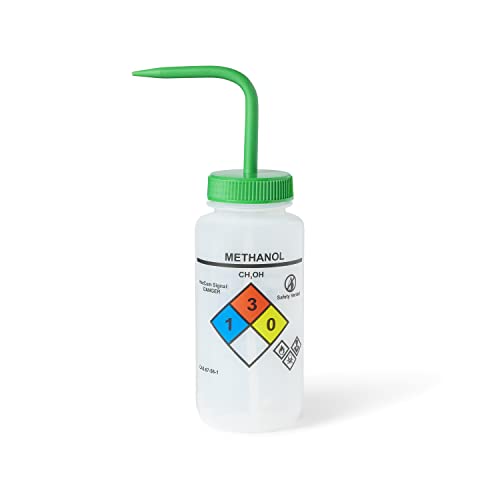United Scientificâą UniSafeâą Laboratory Grade Wide Mouth LDPE Vented Wash Bottle, Methanol, 500mL (16oz), 4-Color, Pack of 6
