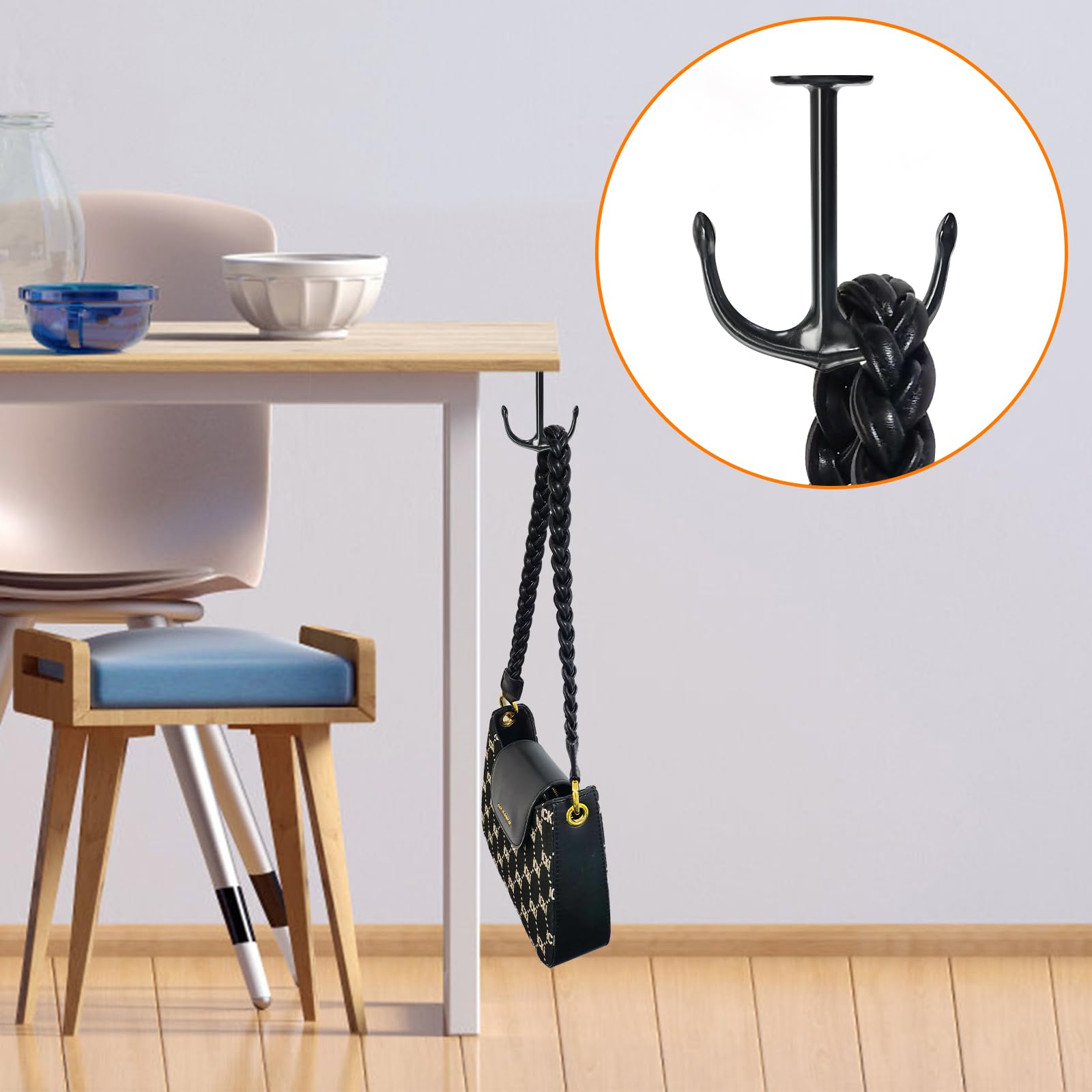 BAMI-LEE House Anchor Shape Zinc Alloy Double Prong Ceiling Hooks, 4-Pack Under Shelf Coat Hooks Hanging Towel Robe Clothes Cap Bathroom Kitchen Cabinet Garage Use (Black)