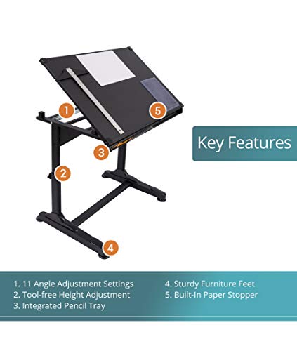 Stand Up Desk Store Adjustable Height and Angle Drafting Table Drawing Desk with Large Surface (Black Frame/Black Top, 40" W X 26" D)