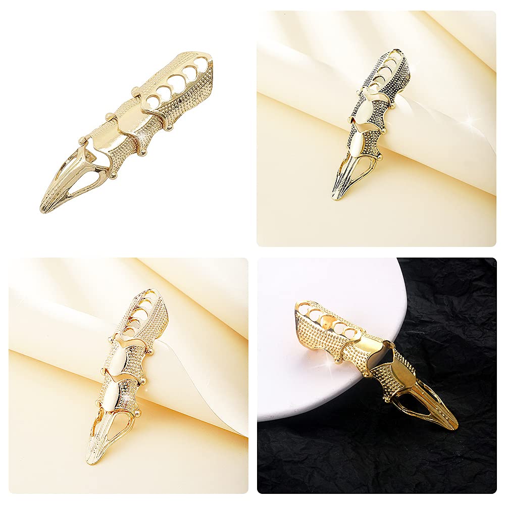 ABJFJE Punk Rock Armor Knuckle Joint Full Finger Double Loop Ring Gothic Activity Rings Halloween Cosplay Costume Accessories Jewelry for Men Women (Gold)