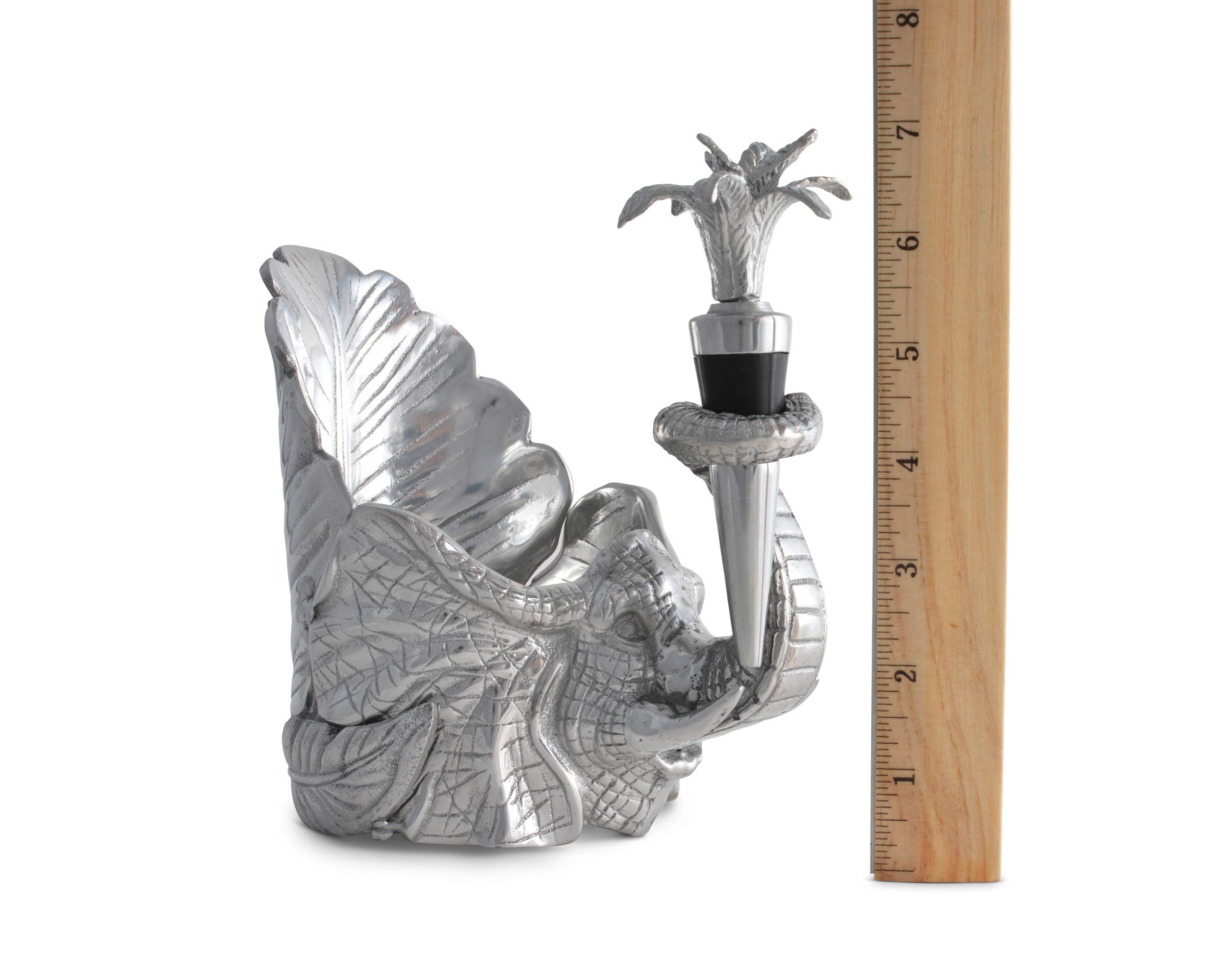 Arthur Court Aluminum Metal Elephant Wine Coaster and Stopper Set Sand casted Artisan Metal 4.5 inch Diameter Coaster 7 inch Tall