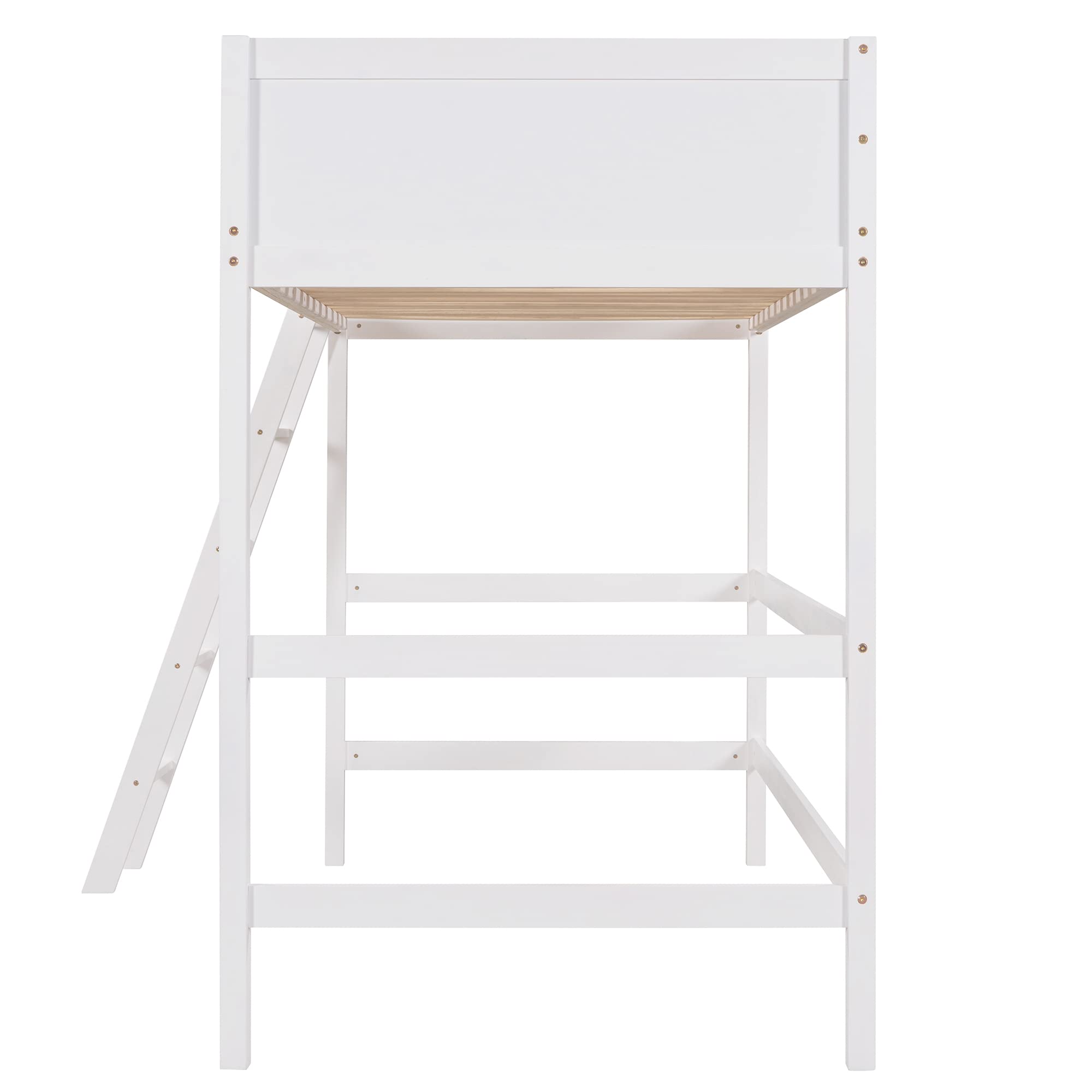 Harper & Bright Designs Twin Size Loft Bed with Inclined Ladder, Solid Wood Loft Bed Twin Frame with Full Length Guardrails for Kids Adults Boys Girls Teens, No Box Spring Needed (White)
