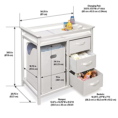Modern Baby Changing Table with Laundry Hamper, 3 Storage Baskets, and Pad