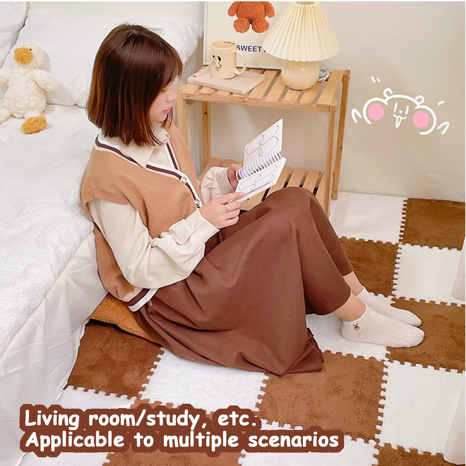 8pcs Interlocking Foam Mats, 12"x12" Fluffy Carpet Tiles, Plush Area Rug, Interlocking Floor Tiles, Soft Climbing Playmat Puzzle Floor Mat(Color:Grey)