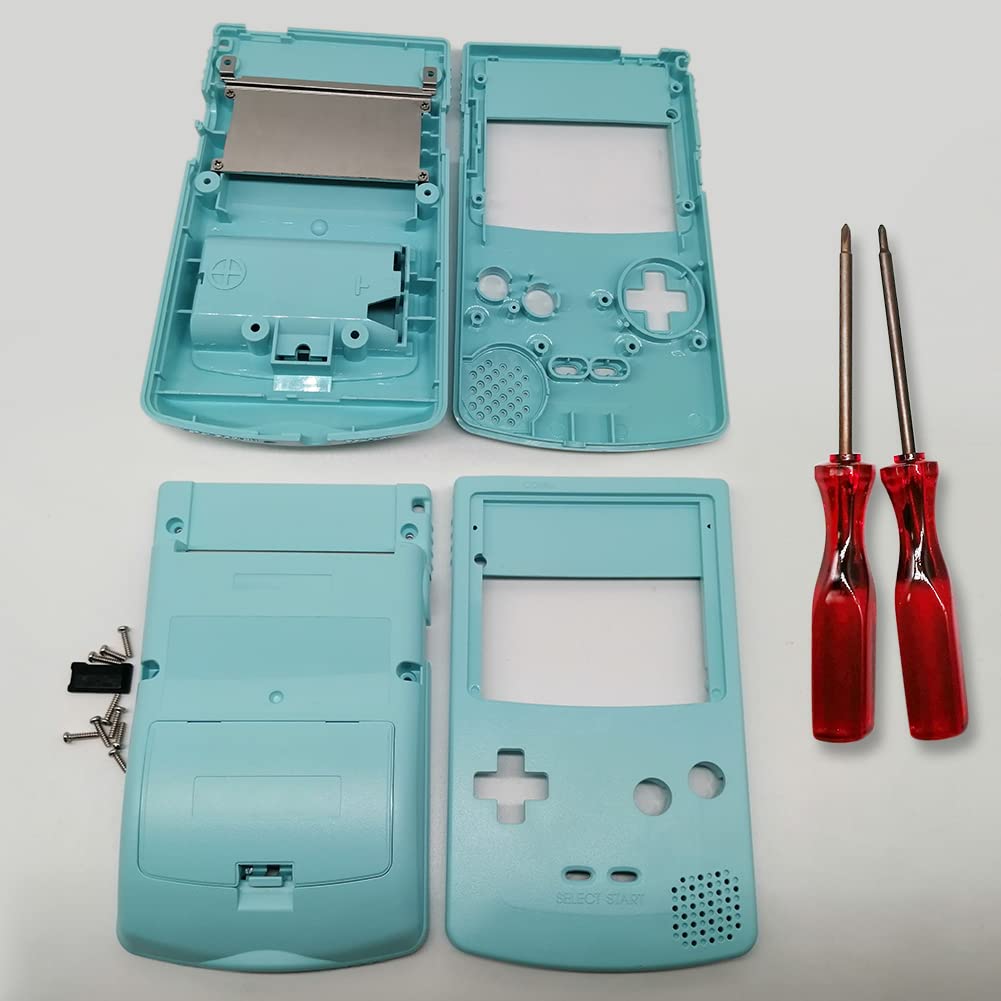 Cowhilan Replacement IPS Full Housing Shell Case + Screwdrivers Compatible with Gameboy Color GBC IPS Highlight Screen Console, Blue