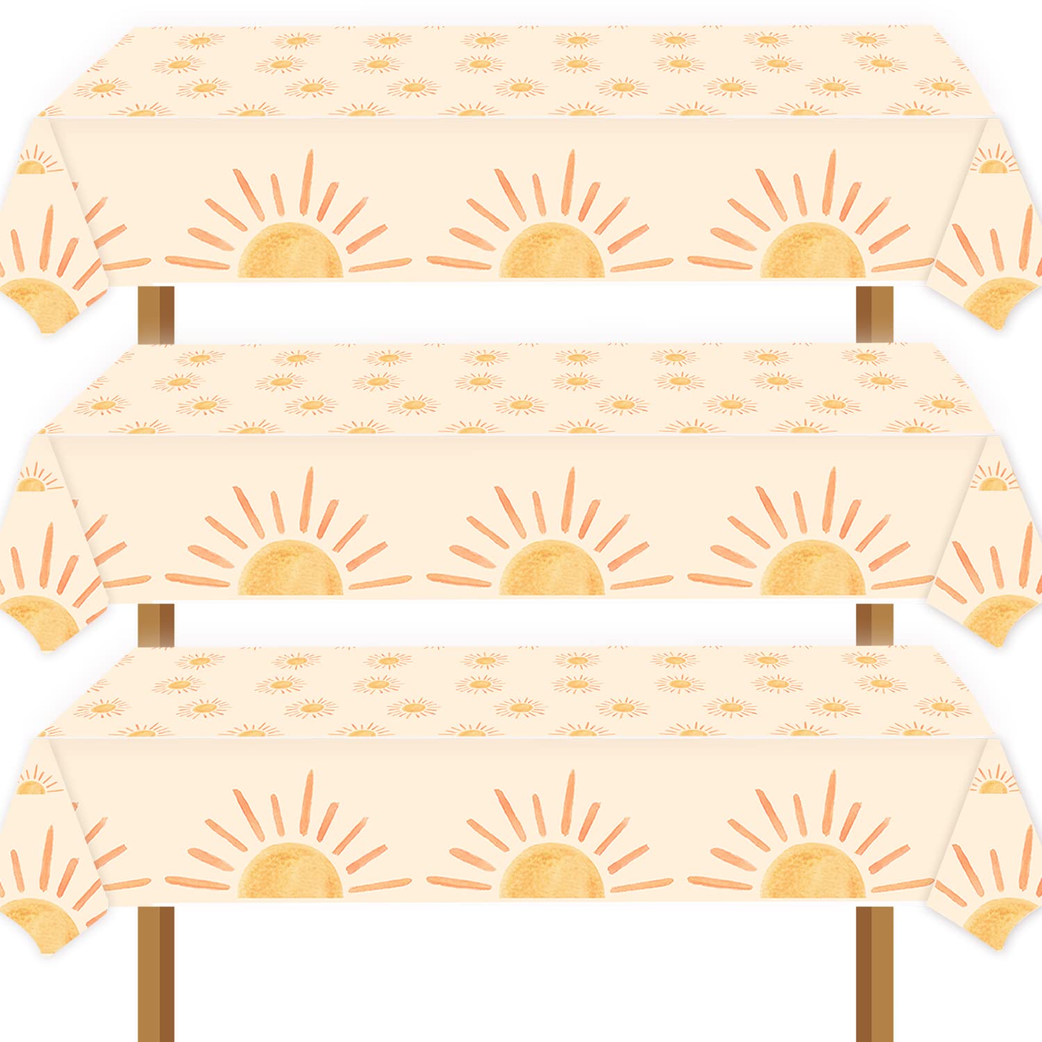 BIGKEOKI 3pcs Boho Themed Sunshine Birthday Party Tablecloths Boho Party Decorations First Trip Inspired The Sun Birthday Decorations Boho Hippie Sunshine Sun Baby Shower Party Supplies Decorations