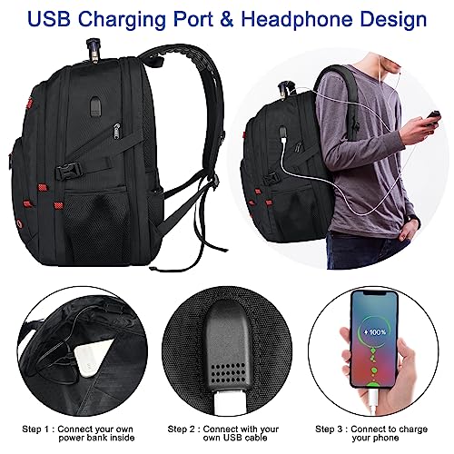 Big Backpack for Travel, Extra Large Laptop Backpack, Anti-Theft Computer Backpack 50L for Women Men, Waterproof Heavy Duty Backpack 17.3 Inch with USB Port, College Business Work Daypack, Lake Blue