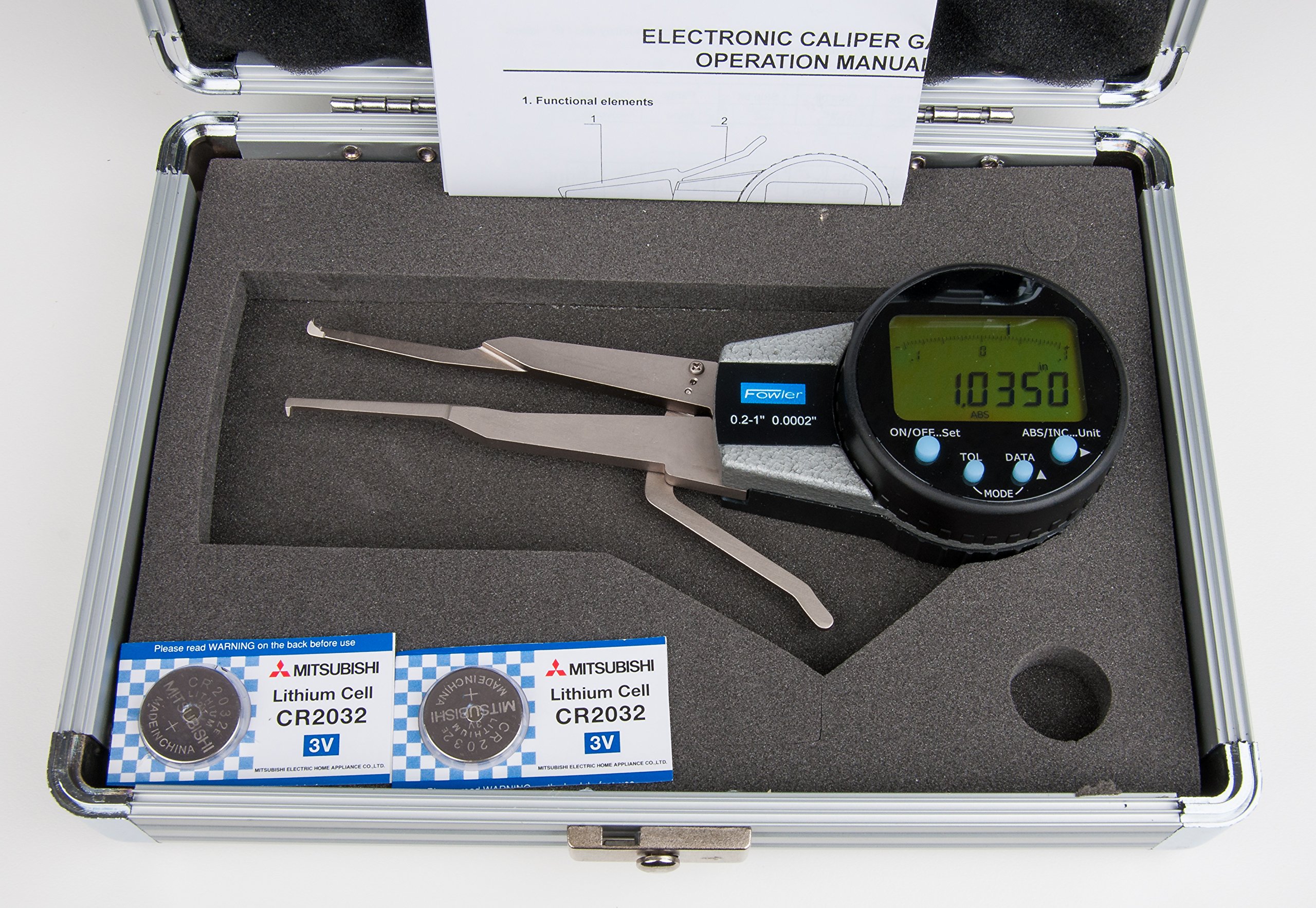 Fowler 54-554-622 Internal Electronic Caliper Gage, 0.200-1" Measuring Range, 0.005" Resolution, 0.0008" Accuracy
