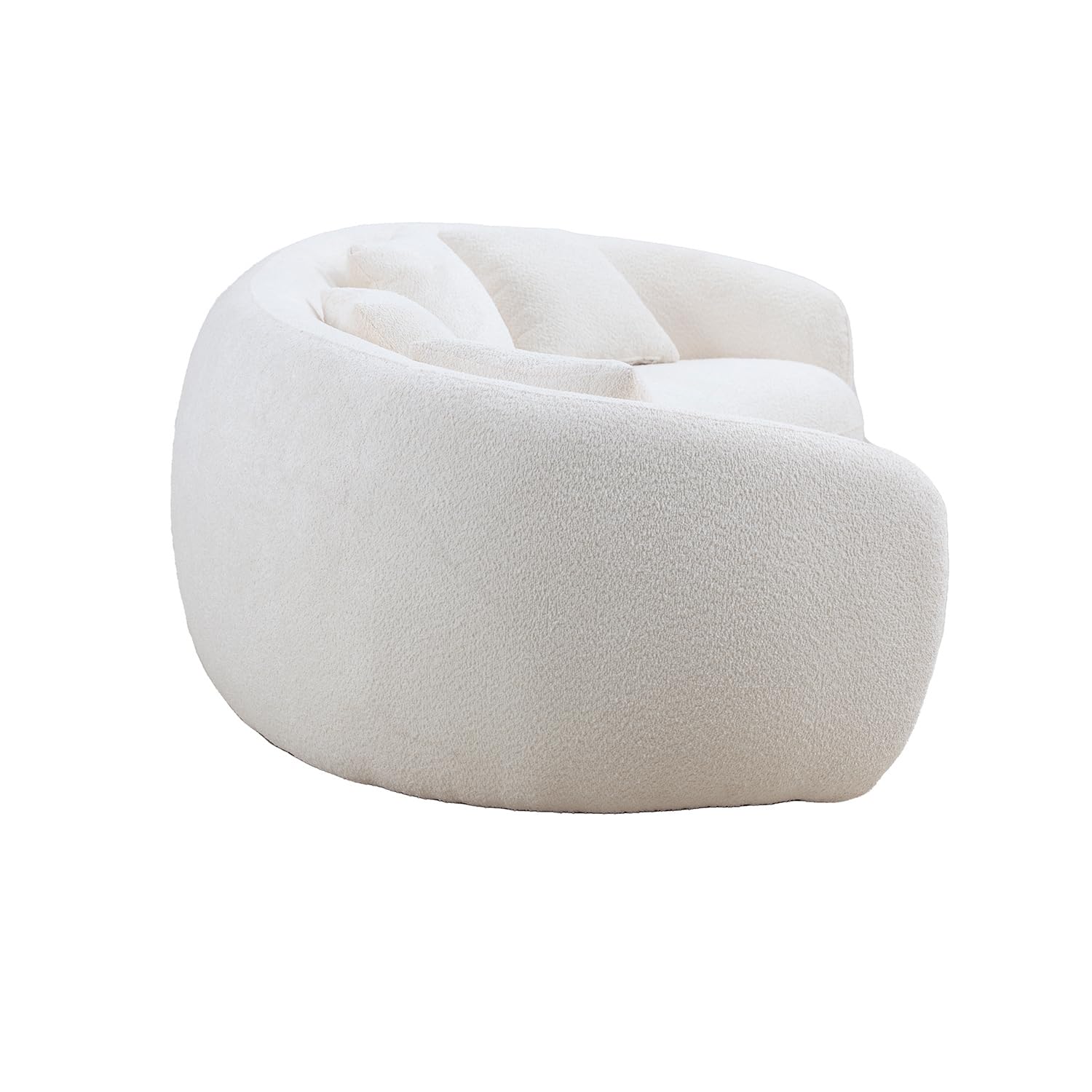 BAMOOLI 101'' Curved Sofa Couch, Mid Century Modern Half Moon Living Room Sofa, Luxury 5-Seat Sofa Round Couch with 4 Throw Pillows, Teddy Fleece Leisure Couch for Apartment, Office, Bedroom, Beige