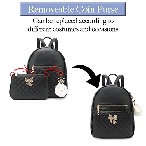 BESYIGA Backpack Purse for Women, Mini Leather Backpack for Women Chain Shoulder Travel Bag with Detachable Handbag, 2 Pieces(Black)