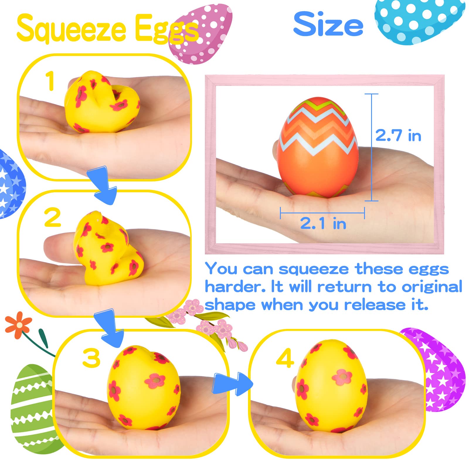 CPPSLEE 12 PCS Easter Eggs Squishies Toys, Easter Basket Stuffers, Squishy Toys for Kids, Slow Rising Squishy Stress Relief Easter Eggs, Easter Egg Hunts Party Favors