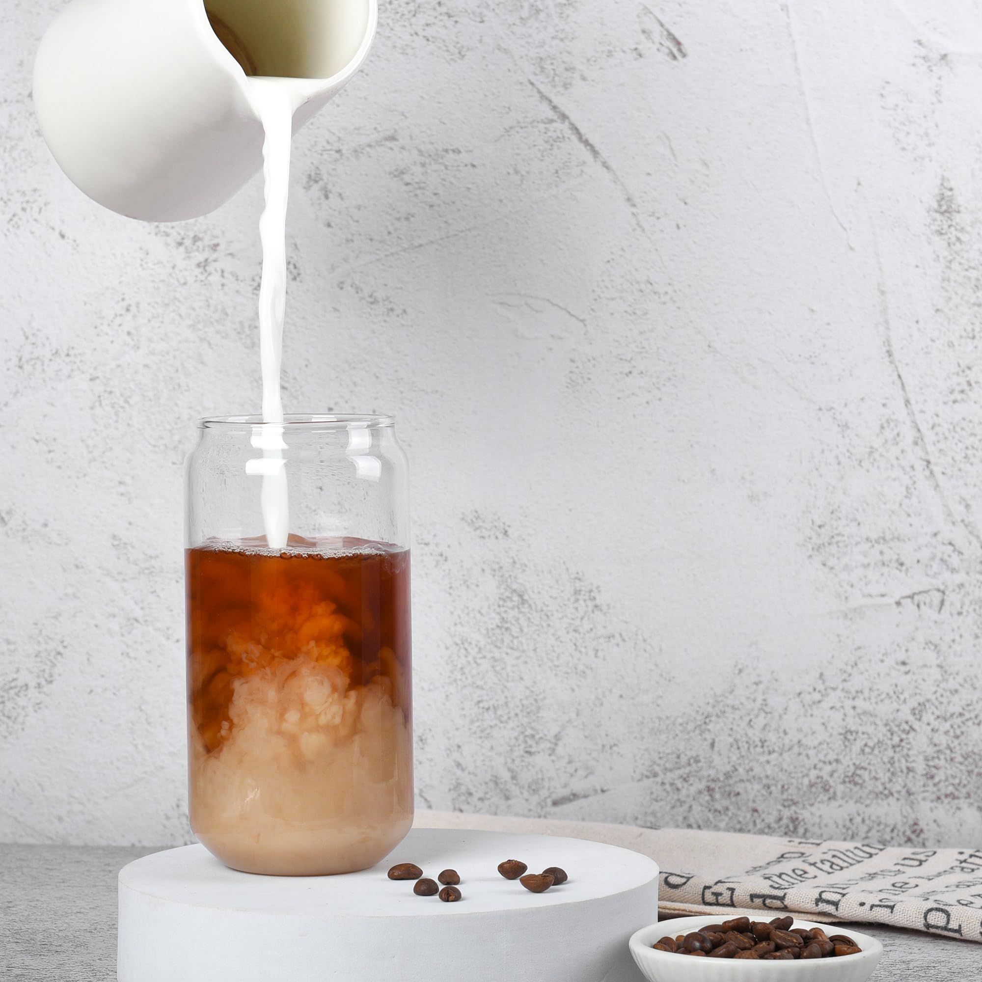 Emlim 1PCS Set Beer Glass Cup, Iced Coffee Glasses Drinking Glasses cup,Clear Old Fashioned Whiskey Cup with bamboo lid and glass straw for Cocktail, Whiskey,Mojito,Smoothie,Iced Coffee