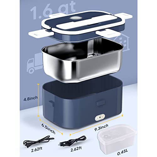 Aokoka Electric Lunch Box 75W Food Heater 12V 24V 110V Heated Lunch Boxes for Adults, Portable Food Warmer Lunch Box for Car Home Work 1.8L Self Heating Lunch Box with Fork and Spoon