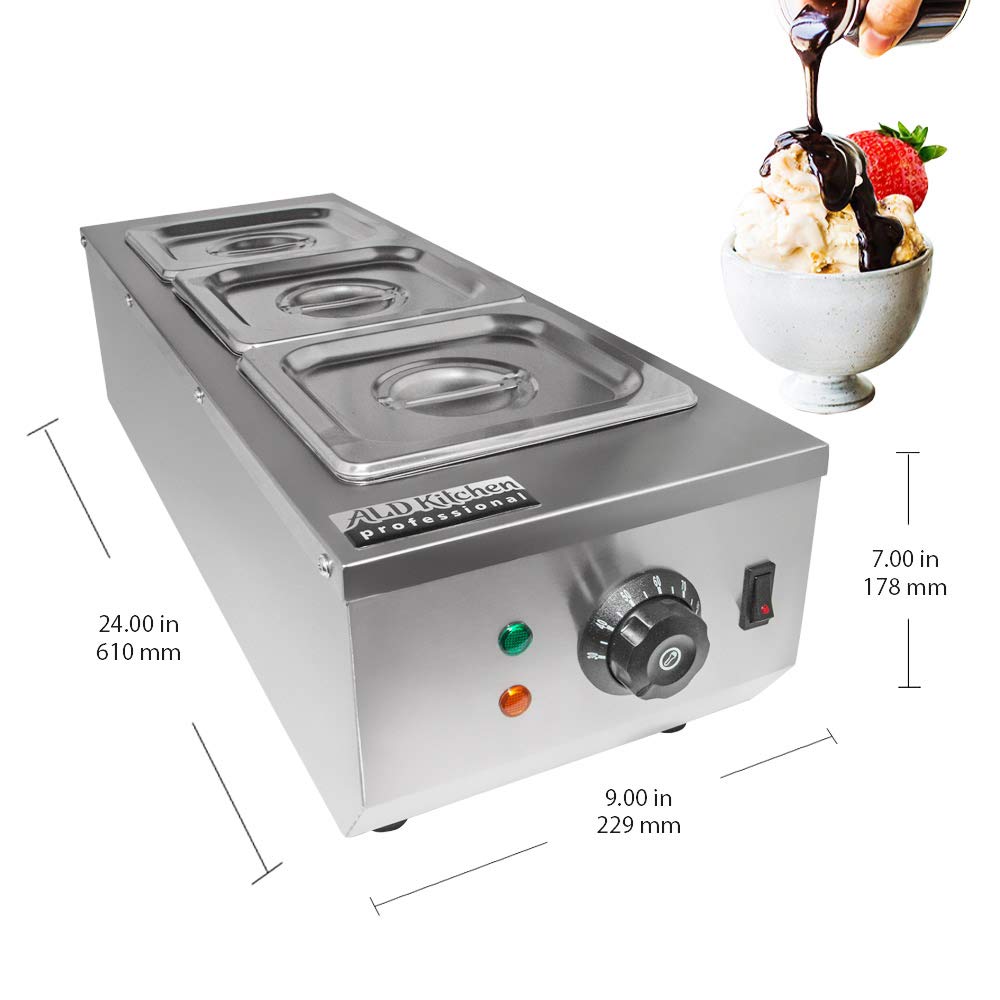 ALDKitchen Chocolate Melting Pot | Manual Control Chocolate Melter for Home or Bakery Use | 3 Tanks for 13.5 lb (6 kg) of Tempered Chocolate | 110V | 1kW