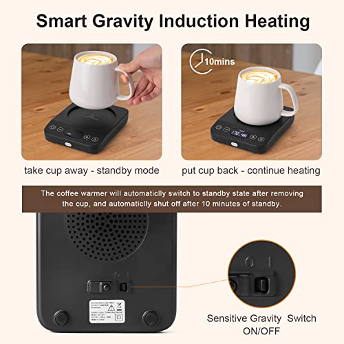 Feify Coffee Mug Warmer,Electric Coffee Warmer for Desk Home Office, Auto On/Off Gravity-Induction Smart Cup Warmer with 9 Temperature Setting,1-9 Timer Beverage Warmer Plate for Candle Milk Tea Black