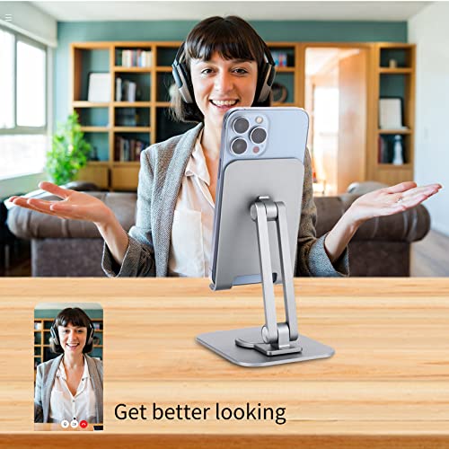 BFSGSGMR Cell Phone Stand for Desk,Foldable and rotatable Desktop Mobile Phone Holder, Compatible with All Models of Mobile Phones, ipads, Tablets (4-11 inches) (Silver)