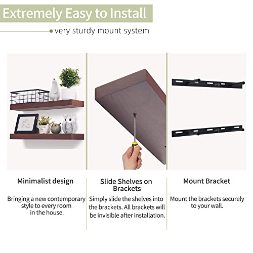 Floating Shelves, 2 Pack 24" Long Thick Handmade Rustic Floating Wall Shelves, Natural Wood Large Heavy Duty Floating Shelves for Bathroom Bedroom Kitchen Living Room, Dark Walnut