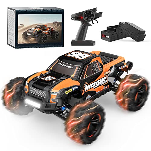 BEZGAR 1:16 Scale High Speed RC Cars | HP161 4X4 Off-Road Electric RC Trucks, Waterproof Hobby Grade Remote Control Cars - All Terrain Toy Truck with Upgrade Chassis Two Batteries for Kid Adults