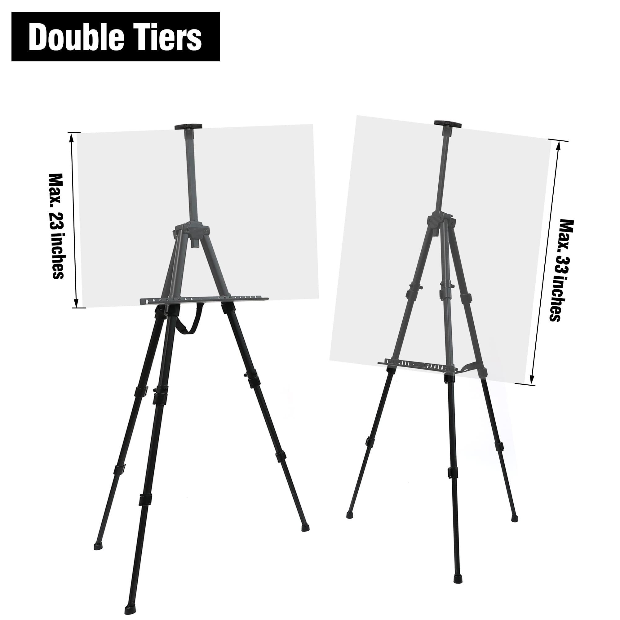 Artist Easel Stand,Extra Thick Aluminum Metal Tripod Display Easel 17 to 56 Inches Adjustable Height with Portable Bag for Floor/Table-Top Drawing and Displaying