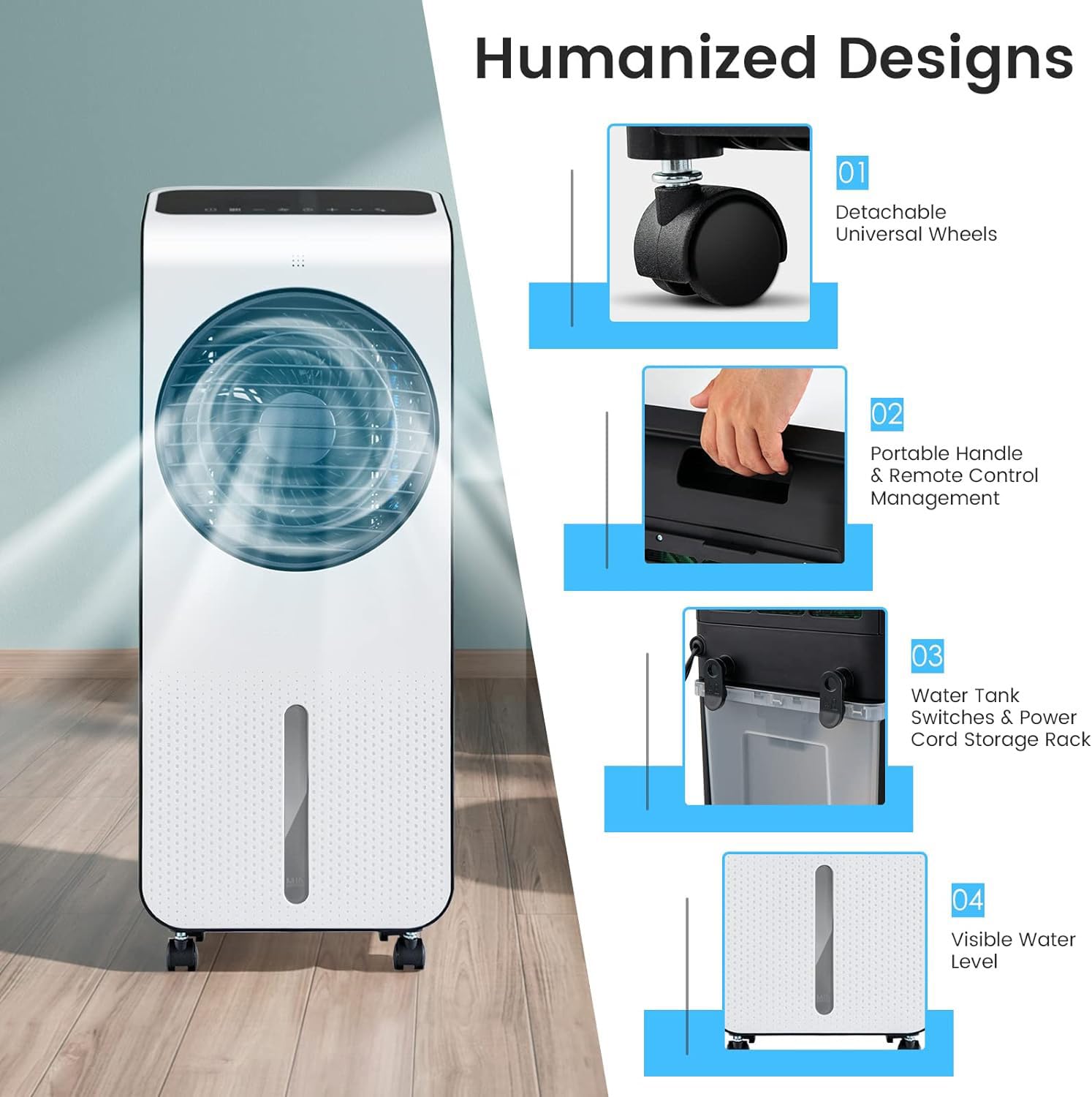 ARLIME Evaporative Air Cooler, 3-in-1 Portable Air Conditioner, AC Fan w/ 3 Modes, 24 Speeds Settings, 12H Timer & Remote Control, Swamp Cooler for Office, Bedroom, Home