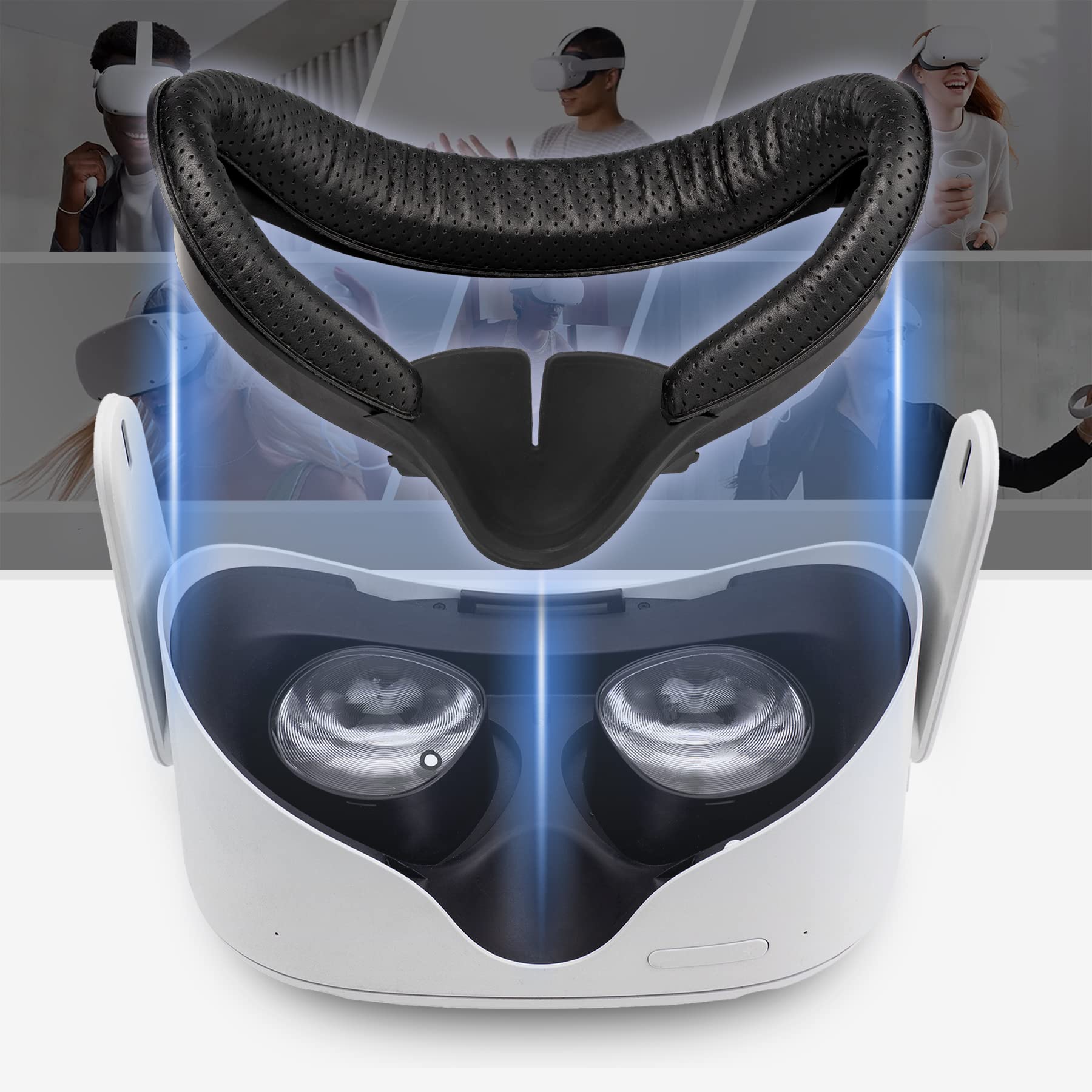 Gorliskl Facial Interface for Oculus Quest 2 ,Resilient VR Facial Vent Soft Interface Bracket &Anti-Leakage Light PU Leather Foam Face Cover Replacement Pad(Widened Version) Upgrade Accessories