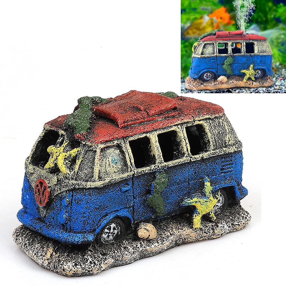 NF Aquarium Decoration Resin Imitation Car Wreck,Fish Tank Supplies Accessories Ornament Hideouts Stone Air Bubble Stone Oxygen Pump