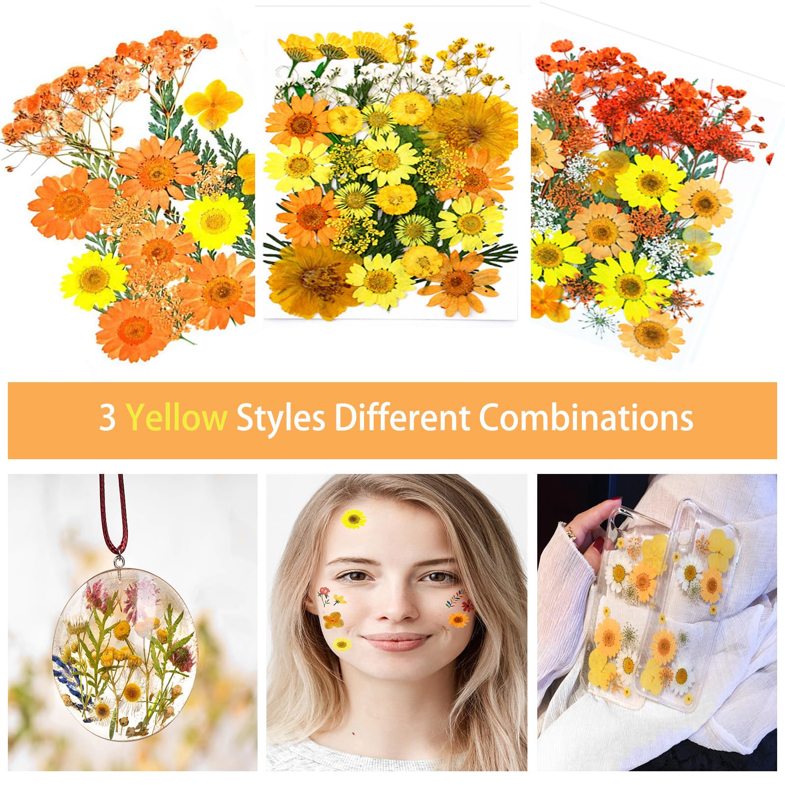 90Pcs Dried Pressed Flowers β 3 Pack Natural Dried Flower Herbs Kit for Scrapbooking, Resin Jewelry, Card Making, Soap and Candle Making