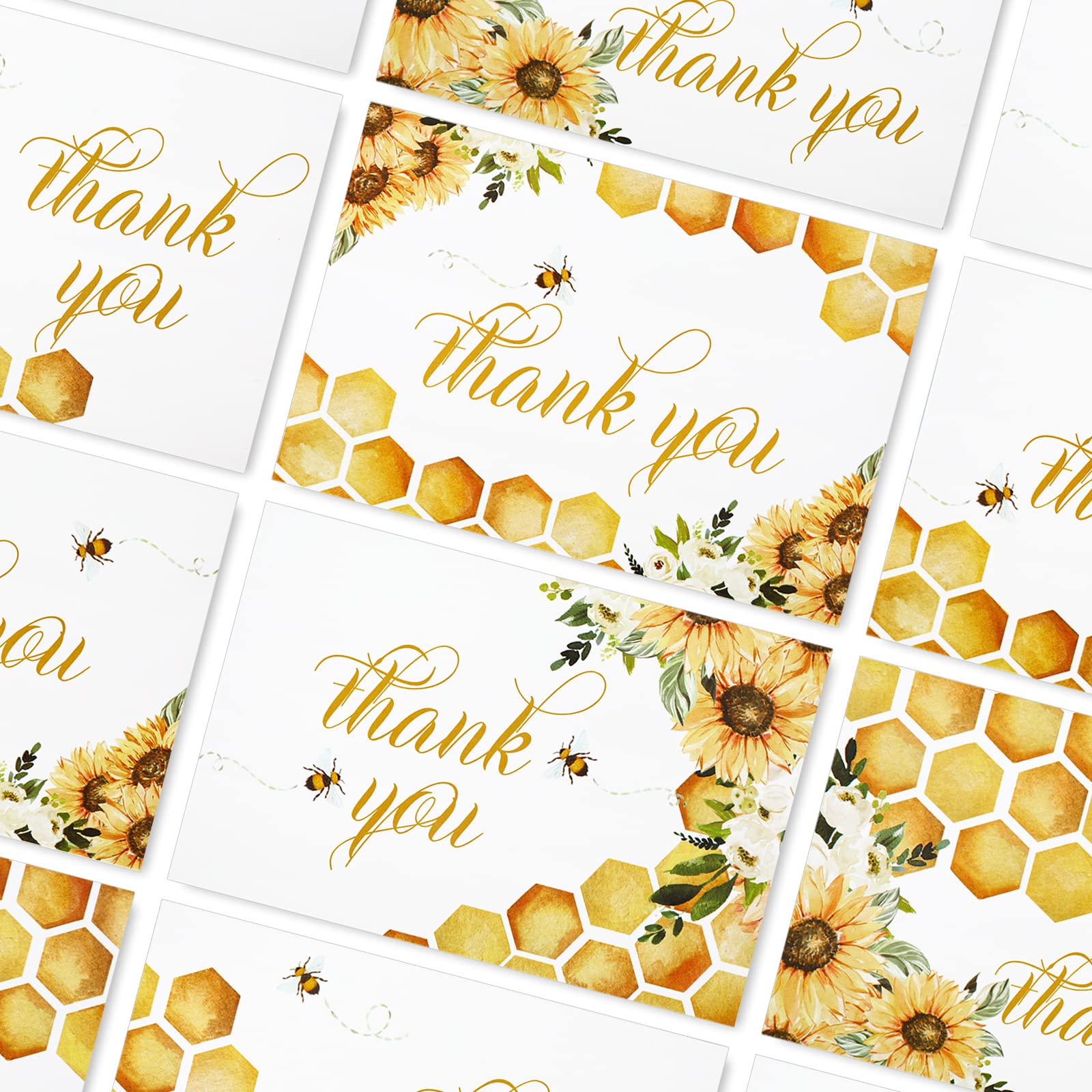 AnyDesign Sunflower Bee Thank You Cards Bulk 30 Pack Thank You Notes with Matching Seal Stickers Envelopes Blank Greeting Note cards for Wedding Baby Shower Bridal Birthday Party Invitation