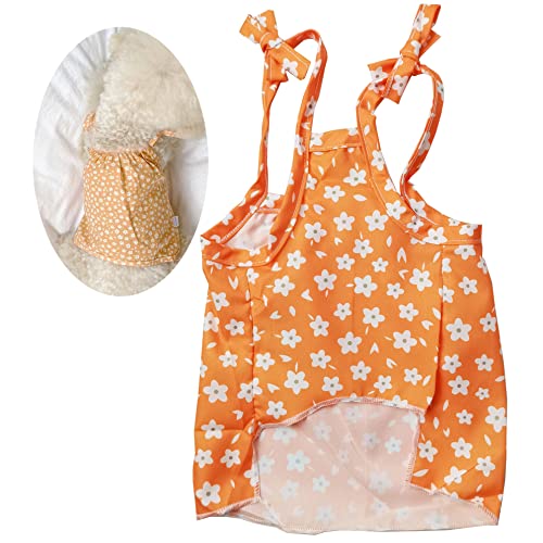 Floral Holiday Dress Spring Summer Pet Clothes Cat Dog Bow Tie Suspender Dress Doggie Outfit Puppy Party Vacation Beach Garden Apparel
