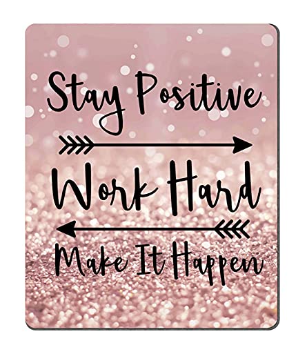Amcove Gaming Mouse Pad Custom, Stay Positive Work Hard and Make It Happen Inspirational Quotes Mouse pad Art Rose Gold and Silver Glitter Black Quote