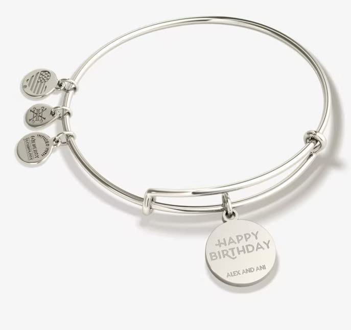 Alex and Ani Celebrations Expandable Bangle for Women, It’s Time to Shine Birthday Charm, Shiny Silver Finish, 2 to 3.5 in